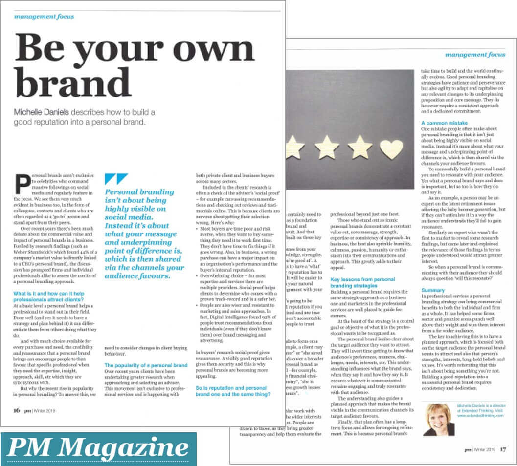 Be your own brand - published in PM Magazine - Extended Thinking